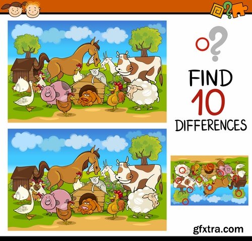 Collection of vector picture children jigsaw puzzles Spot the ...